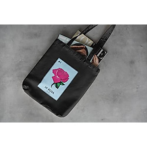 Pop Threads La Rosa Rose Loteria Card Mexican Bingo Black 15x15 inches Large Canvas Tote Bag