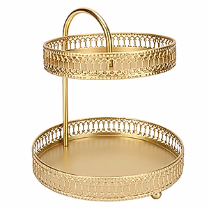 2 Tiered Tray Stand Dessert Cake Serving Holder Stand Fruit Rack with Handle, Food Presentation Serving Tray Decor for Kitchen, Living Room