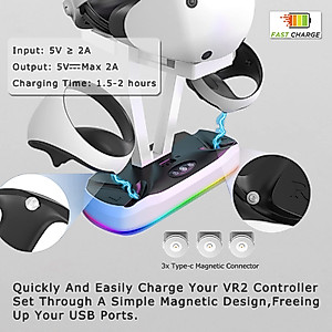 PS VR2 Charging Station Magnetic Charging Base for PS VR2 Headset Holder Storage Rack PS VR2 Controller Charging Dock Stand with RGB Color Light