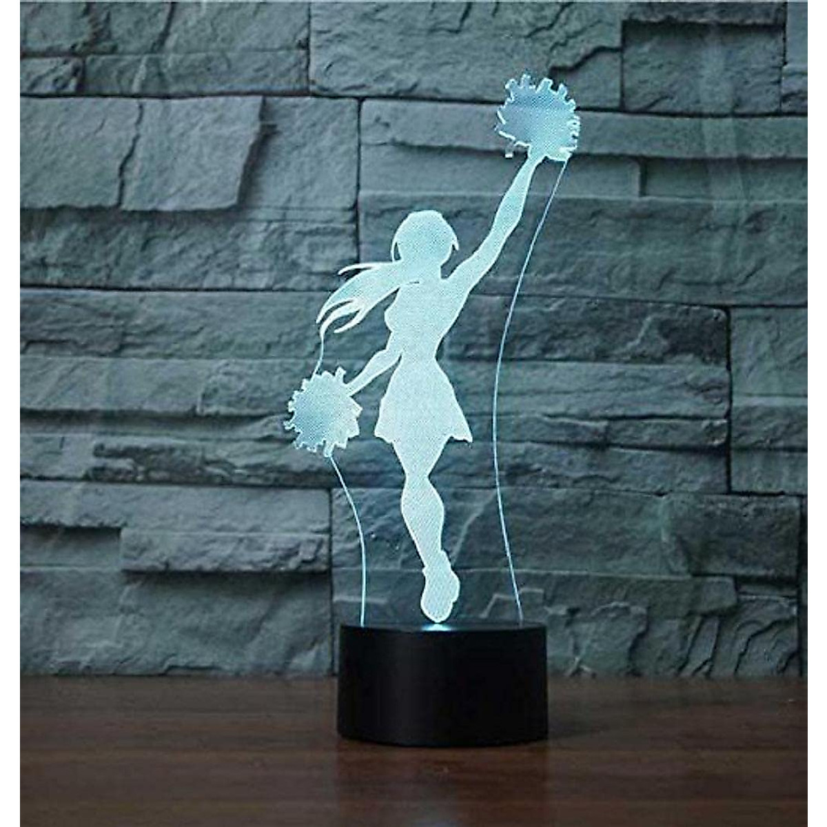 3D Novelty Cheerleader Night Light Remote Control Touch Switch 16 Color Change LED Table Desk Lamp Acrylic Flat ABS Base USB Charger Home Decoration Toy Birthday Xmas Kid Children Gift