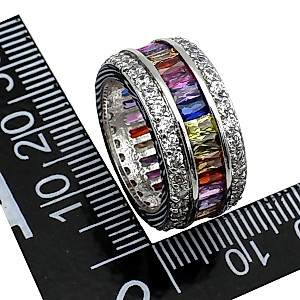 Womens Multicolor Band Baguette Gemstone Rings 925 Sterling Silver Ring Sizes 6 - 12 (8)