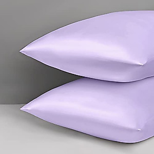 Satin Pillowcase for Hair and Skin, 2 Pack Lavender Silk Pillowcase Queen Satin Pillowcases with Envelope Closure(Lavender,20x30 inches)
