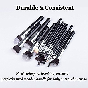 JAF 24pcs Professional Black Makeup Brushes Set with Case Vegan Synthetic Make Up Brushes Set in Gold Bag Holder Cosmetic Big Makeup Brushes & Tools Kit for Face Contour Foundation - J2404YC-B