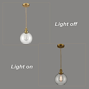 SHAWNKEY Modern Bushed Gold Pendant Light Fixture with Globe Clear Glass Shade Pendant Lighting for Kitchen Island Hanging Lighting