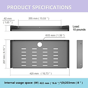 JINGCHENGMEI 2 Pcs of Metal Floating Shelf Wall Mounted for Storage, W 16.6" x D 8" Display Shelf for Collection in Bathroom, Bedroom, Living Room, Kitchen, Modern Steel (16.6 inches 2 Pcs)