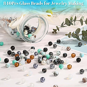 840pcs 8mm Glass Beads for Jewelry Making, 24 Colors Glass Beads for Bracelet Making, Marble Round Loose Beads for Men Women Bracelet Earring Necklace Jewelry Making Supplies