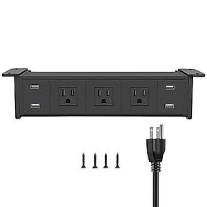 Under Desk Power Strip Mountable,Screw Mount Power Outlet with 3 AC Outlets,4 USB-A Ports,15FT Extension Cord,Desk Clamp Power Strip