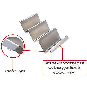 Stainless Steel Taco Holder Stand Set of 4 | Holds 3 Tacos Each | Oven, Dishwasher and Grill Safe.