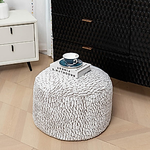 Asuprui Pouf Ottoman Unstuffed Pouf Ottoman Foot Rest No Filler Soft Fur Foot Stool 20x20x12 Inches Fuzzy Chair Floor Pouf Chair Foot Rest with Storage for Living Room Bedroom Snow Coffee Pouf Cover