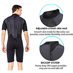 FINDSLINX Wetsuit Shorty for Men 3mm Neoprene Back Zip Wetsuit Spring for Diving Surfing Snorkeling Swimming B301BK-3XL, XXX-Large, Black