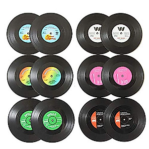 Vinyl Record Coasters for Drinks Novelty （12 Pieces） Funny Absorbent Retro Style Home Decor, Hot Coffee Cup Placement Pads, Effective Protection of The Desktop to Prevent Damage