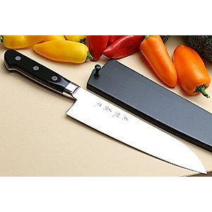 Yoshihiro High Speed Steel Santoku Multipurpose Chefs Knife (Black Pakkawood Handle) (7'' (180mm) & Saya)