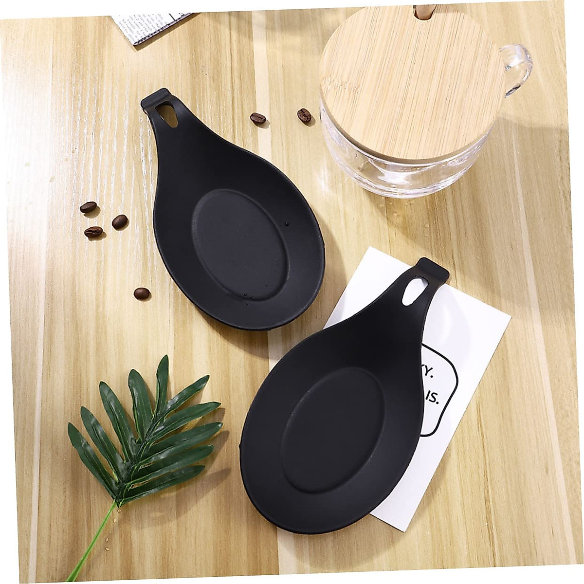 Angoily 12 Pcs Spoon Mat Black Spoon Rest Hot Pads Spoon Holder Rest Cooking Spoon Chopstick Rests Tea Spoons Buffet Spoon Rest Silicone Hot Pad Pot Silicone Spoon Tableware