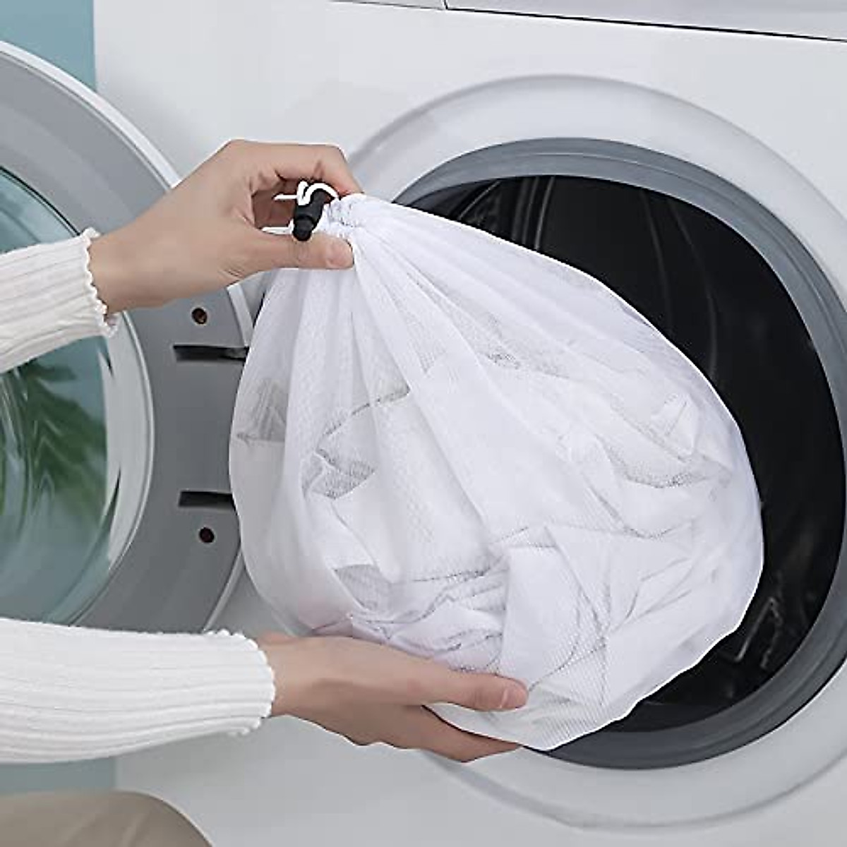 MPWEGNP Towels for Bathroom Clearance Laundry Bag Drawstring Net Wash Bag Laundry Mesh Bag Reusable Laundry Machine Bathroom Products Bathroom Trash Cans with Lids (White, L)