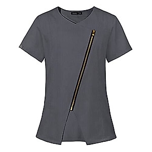 niaahinn Scrubs Top V-Neck with Zipper for Women Originals Women's Mecical Uniform Top (Grey,L,Large)