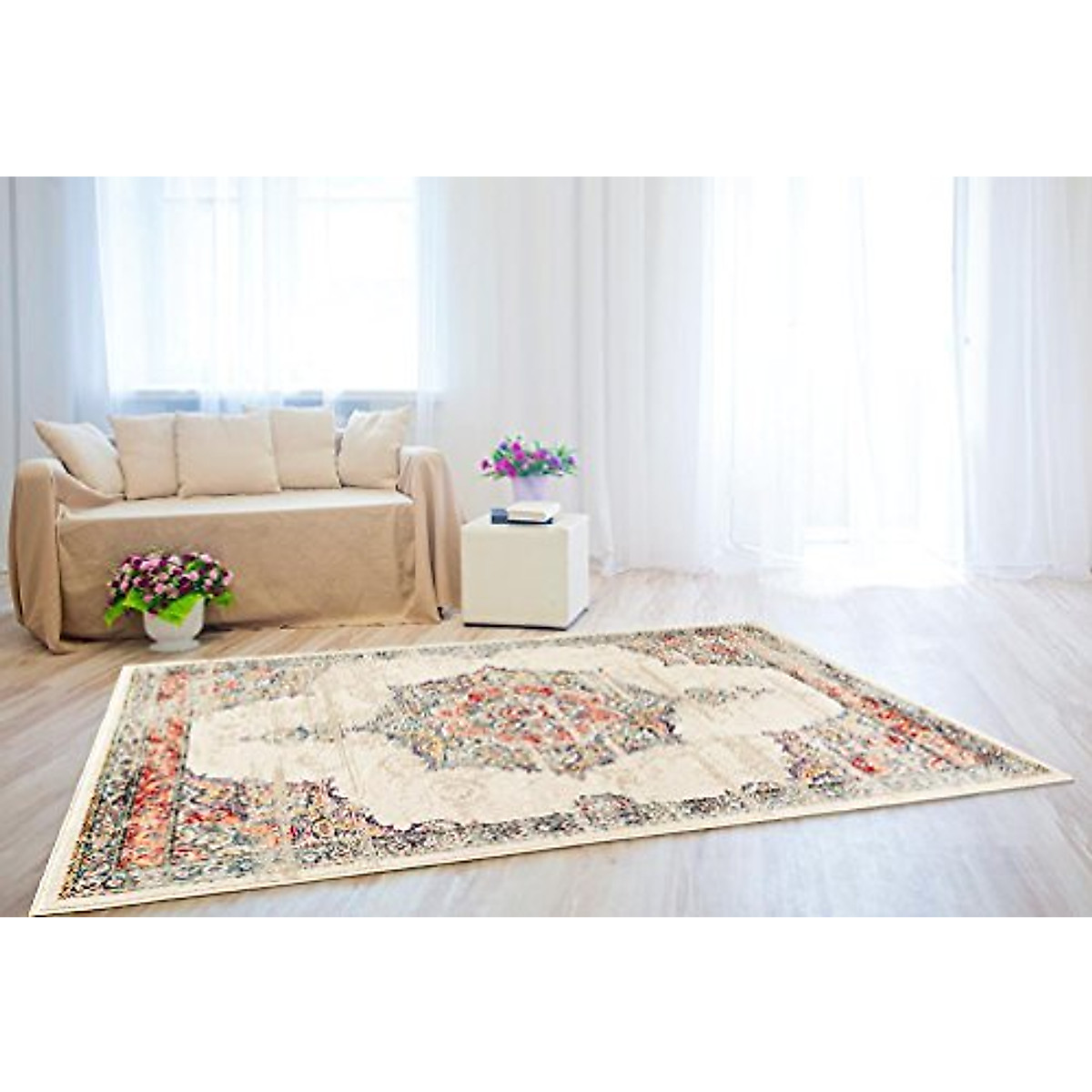 Luxe Weavers Oriental Beige 8x10 Area Rug, Non-Shedding Boho Chic Medallion Carpet