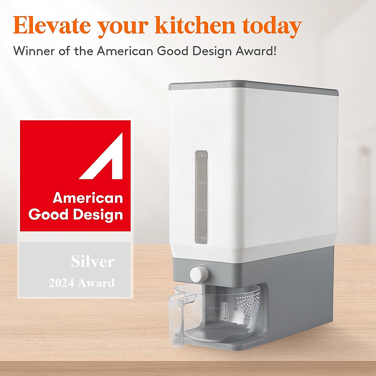 Lifewit Large Rice Dispenser Container 25.4 Lbs, Airtight Cereal Storage Containers with Measuring Cup, Sealed Moisture Proof Rice Bucket, Dry Food Grain Flour Soybean for Kitchen Household, BPA-Free