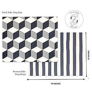 Large Waterproof Thick Padded Foam Baby Play Mat for Infants, Babies, Toddlers - for Play, Crawling & Tummy Time - 70 x 59 in. - Reversible, Double-Sided, Non-Toxic, Non-Slip Playmat - Grey Geo/Stripe