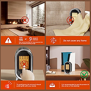 Feculs Space Heaters for Indoor Use, 900W Space Heater Indoor, Small Office Heater for Indoor Use with 2 Heating Modes, Overheat & Tip-Over Protection, Portable Desk Heater for Office Bedroom