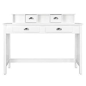 Yaheetech Modern Computer Desk with Removable Tier, 41.7in Girls' Wooden Standing Desk Laptop PC Table Writing Desk with 4 Drawers & Solid Wood Legs for Home Office, Study Workstation, White