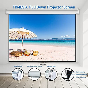 TRMESIA Projector Screen Pull Down 72inch Manual Projection Screen 16:9 Movie Projector Screen for Home Theater Wall Mounted Screen for Indoor Outdoor Movie Night