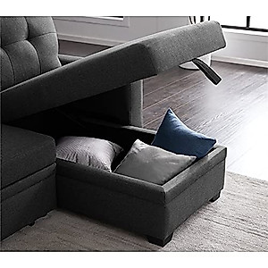 Devion Furniture Contemporary Reversible Sectional Sleeper Sectional Sofa with Storage Chaise in Dark Gray Fabric