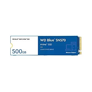 Western Digital 500GB WD Blue SN570 NVMe Internal Solid State Drive SSD - Gen3 x4 PCIe 8Gb/s, M.2 2280, Up to 3,500 MB/s - WDS500G3B0C
