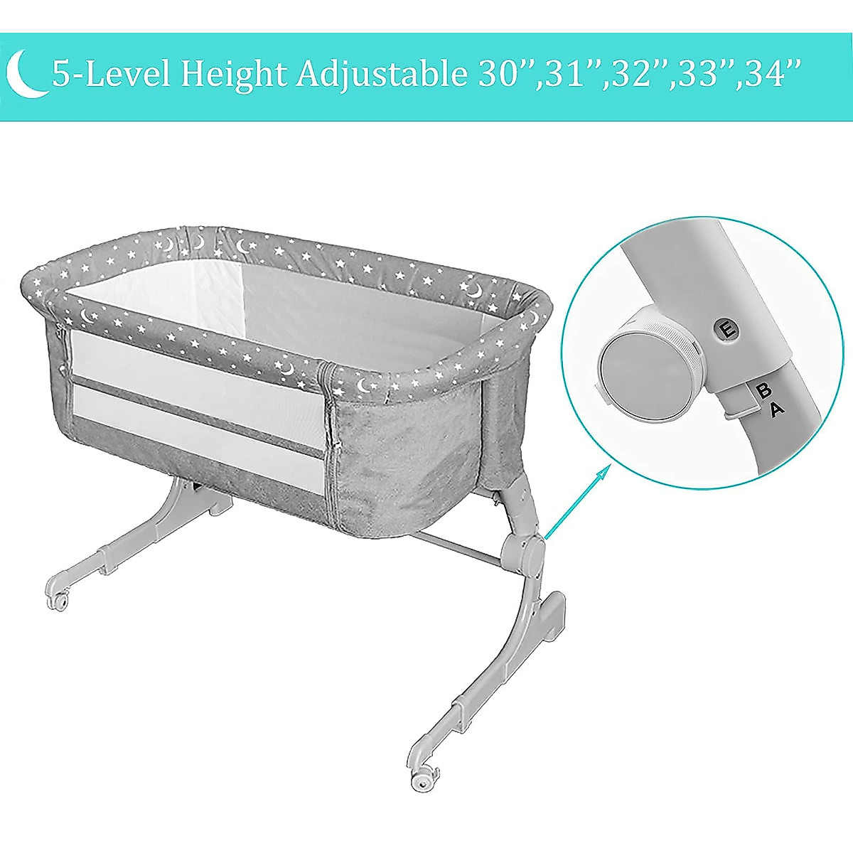 RDHOME Baby Bassinet & Baby Bedside Sleeper, Height Adjustable Portable Infant Cribs for Newborn with Breathable Net Cover, Comfy Mattress,Storage Bag
