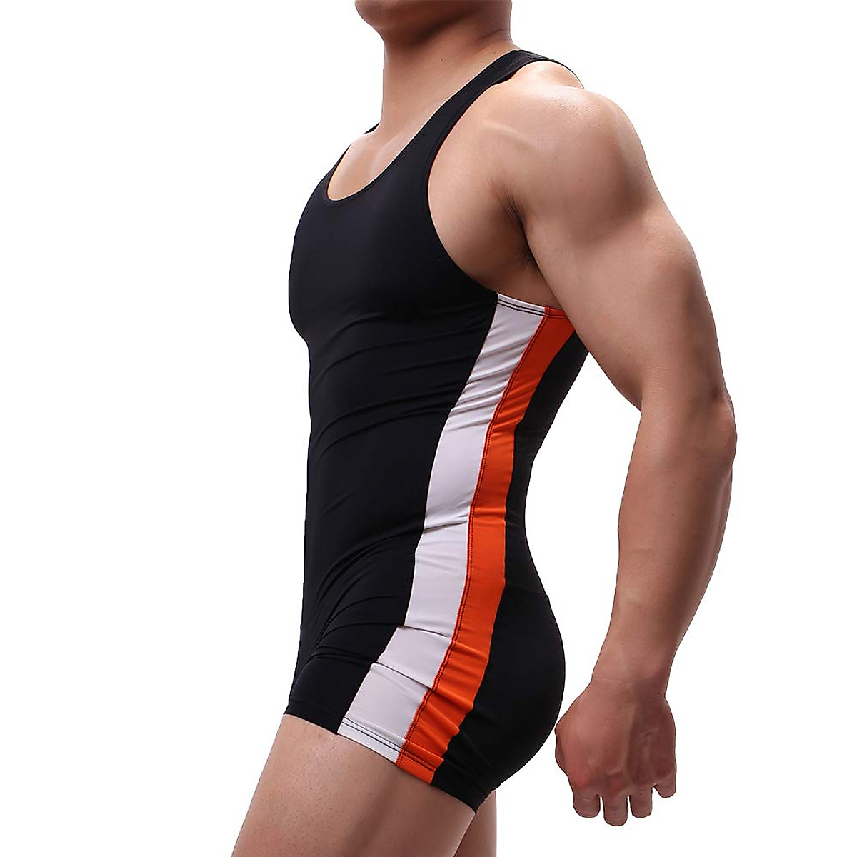 SPNSSTCR Men Bodysuit Sports Gym Athletic Supporters Undershirts Boxers Wrestling Singlets Jumpsuits Leotard (Black, Large)