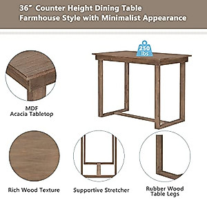 Knocbel Farmhouse 4-Person Counter Height Rectangular Dining Table, Wooden Kitchen Dining Room Small Space Furniture, Distressed Finish (Brown)