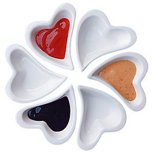 TOPYOKK Soy Sauce Dish Set of 6, Small Dipping Bowls, Dipping Sauce Bowls, Small Dishes, Soy Sauce Bowls, 1 Oz Small Bowls for Dipping, Soy, Condiment, Ketchup, BBQ Sauce (Heart)