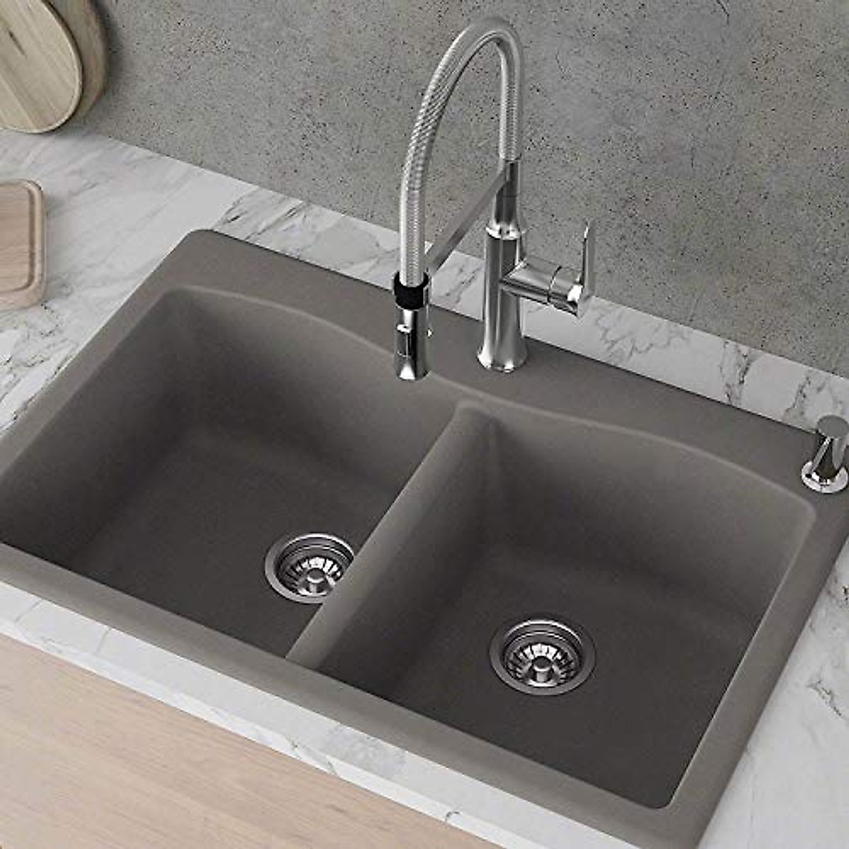 Kraus Forteza 33" Drop-In/Undermount Granite 50/50 Double Bowl Kitchen Sink - Grey (KGD-52GREY) , Gray