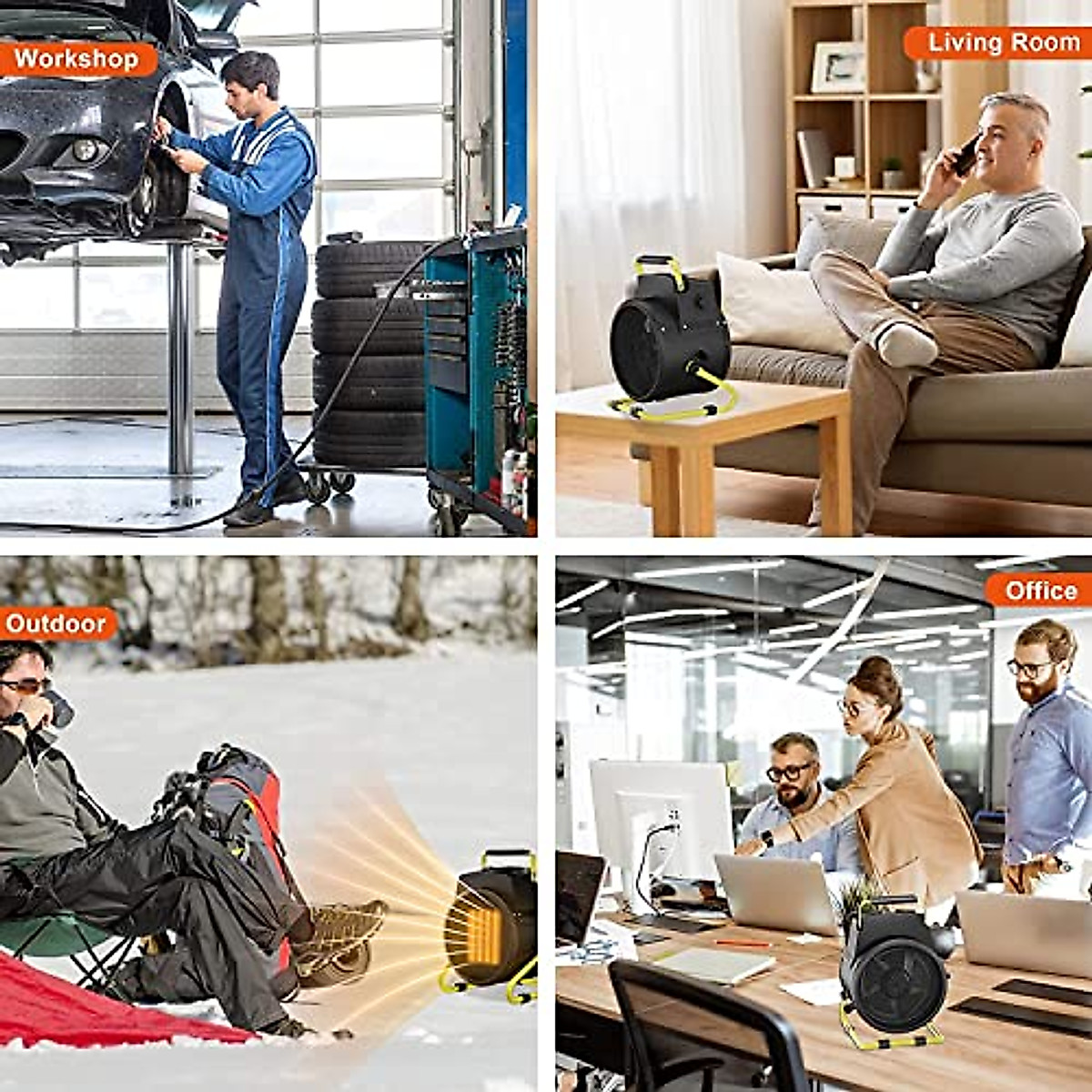 Outdoor Patio Heater, Portable Electric Garage Heaters with Thermostat, 3S Fast Heating, Super Long Cord, 3 Modes, Small Fan Heaters for Greenhouse, Indoor, Office, Outside, Tent, Outdoor Space Heater