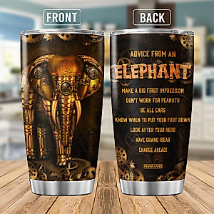 9SUNFLOWER Elephant Mechanic Style Coffee Tumbler Birthday Gifts For Girls Women Steampunk Travel Mug With Lid 20oz Insulated Cup Inspirational Quotes Animal Sayings Vacuum Mugs