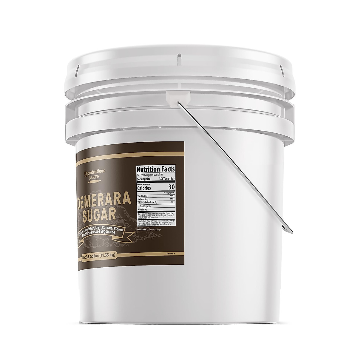 Demerara Sugar By Unpretentious Baker, 3.5 Gallon Bucket, Food Storage, Raw First-Pressed Sugarcane Crystals For Drinks & Baking (25 Pounds)