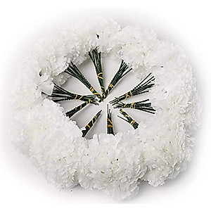 Floral Home Silk Carnation Picks | Artificial Flower Heads for Weddings, Decorations, DIY Decor and More (3.5" White Carnation Heads, 5" Stems), Pack of 100