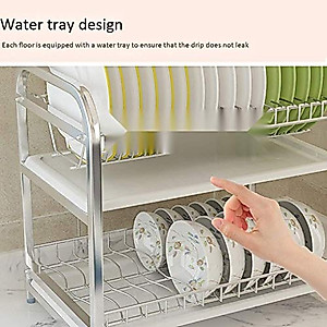 STRAW Stainless Kitchen Storage Rack, Dish Drying Rack Chrome Dish Drainer Rack Steel Dish Rack with Drain Board and Cutlery