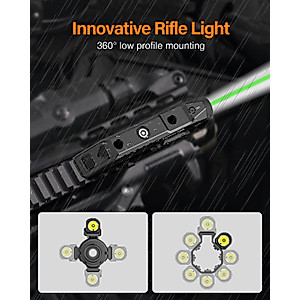 TOUGHSOUL Tactical Flashlight Green Red Laser Sight Combo, 1450 Lumen Picatinny Rail MLOK Mounted Rechargeable Rifle Flashlight (Green Laser)