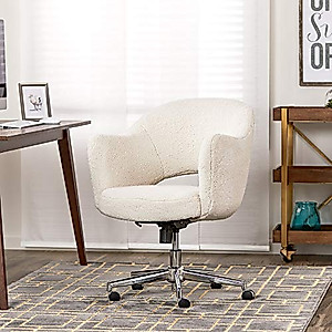 Serta Valetta Office Desk Memory Foam Padding, Midcentury Modern Style, Chrome-Finished Stainless-Steel Base, Home Chair, Cream Fuzzy Faux Fur