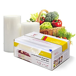 Vacuum Sealer Roll (8” x 75’ and 11” x 75’) Keeper with Cutter - Premium Seal Bags for Food Saver, Ideal for Meal Prep, Sous Vide, and Storage, Vesta Precision
