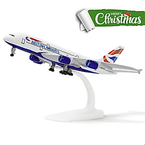 QIYUMOKE A380 British 1/300 Die-cast Metal Airplane Model -A380 Sky Jumbo a380 Model Plane with Stand (7.5 inches Long) for Aviation Enthusiast Gift or Display Decorations