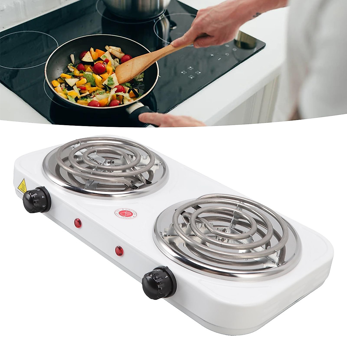 Electric Countertop Stove, 2000W Multifunctional 2 Portable Cooking Stove Electric Hot Plate Double for Home and Outdoor (110V)