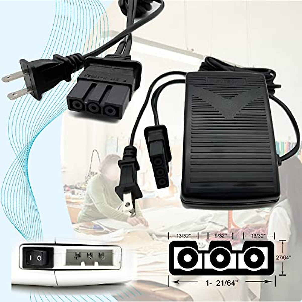 Brother Sewing Machine Foot Pedal and Power Cord, with Sewing Machine Pedal Mat,Apply to Brother jx2517 lx3817 ls2125 xm2701 xl2600 lx3125 1034d lx2500 xl5130 gx37 ls2400 xr3774 ls1520#j00360051