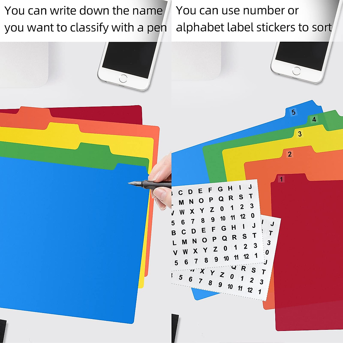 25 Pieces Top Tab File Guides Set Letter Size File Cabinet Dividers with Alphabet 1/5-Cut Tab File Drawer Guides Plastic File Organizer Guides for Office Business Classroom