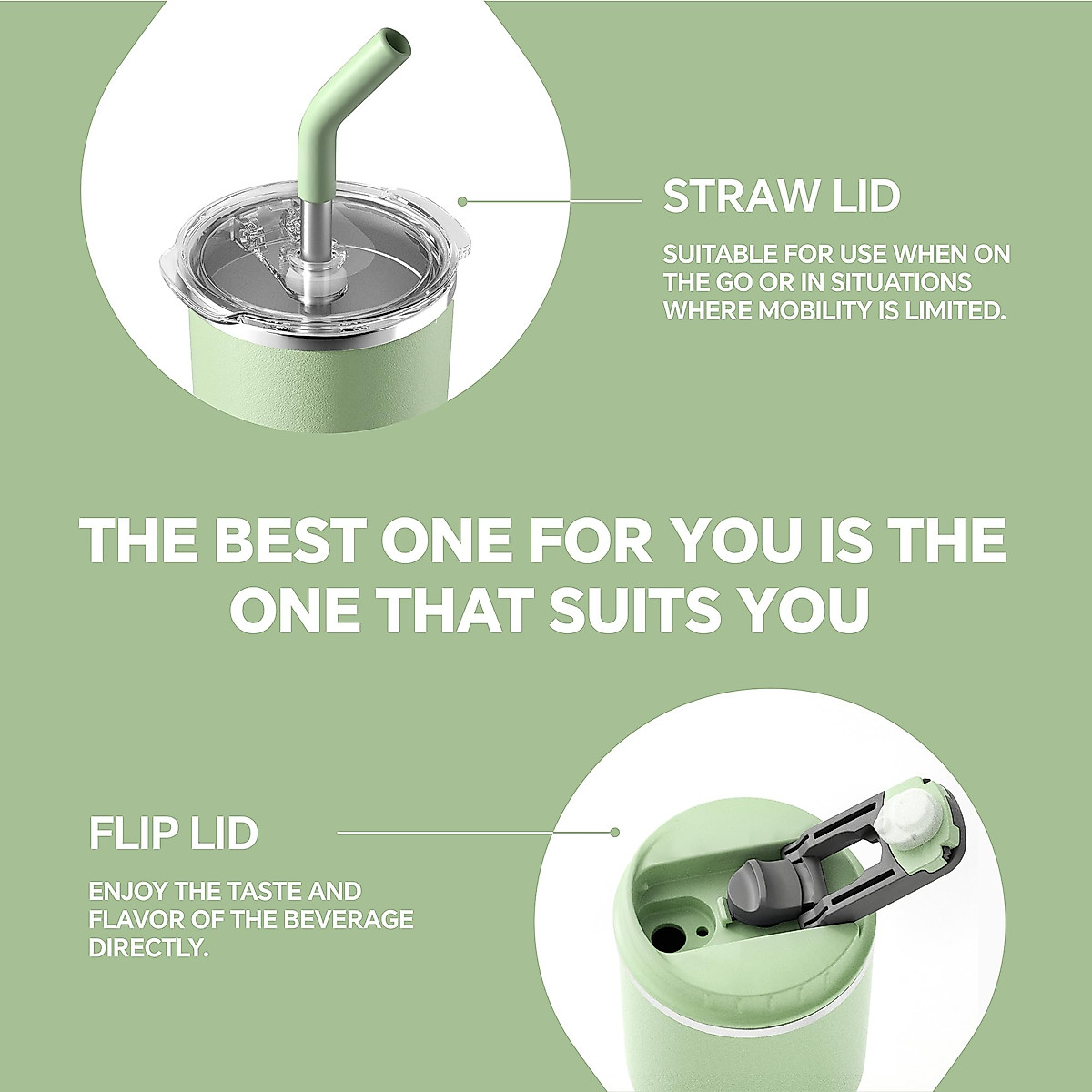 Ideus 14oz Stainless Steel Leak Proof Tumbler, Insulated Coffee Mug with Lid and Straw, Spill Proof Travel Coffee Cup, Double Wall Vacuum Flask for Adult Men and Women, Avocado Green