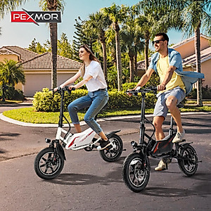 PEXMOR Electric Bike for Adults, 350W Motor (Peak 500W) Folding Ebike | Full Suspension | 36V 6AH Battery, 14" Foldable Commuter City Electric Bicycle for Adults/Teens, Complies to UL2849