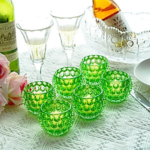 6pcs Green Votive Candle Holders Set of 6 Green Glass Tealight Candle Holders in Bulk Crystal Tea Light Candle Holders for Home Wedding St Patricks Day Decor