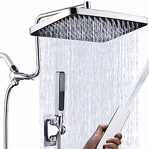 13" Dual Rainfall Shower Head with Handheld Spray Combo, 3 Settings Shower Diverter, Massage Handheld Shower Wand, Adjustable Extension Arm, 71 Inches Extra Long Hose - Polished Chrome