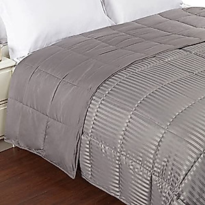 SUPERIOR Reversible Down Alternative Blanket, Bed Blanket and Oversized Throw Blanket with Silky Soft Striped Shell - Twin/Twin XL Bed, Grey
