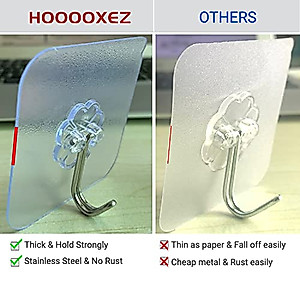 HOOOOXEZ Adhesive Wall Hooks for Hanging Heavy Duty 13lbs, No Damage Picture Frames Hangers for Home and Office, Sticky Hooks for Kitchen Bathroom, Transparent Waterproof and Rustproof, 10 Pack